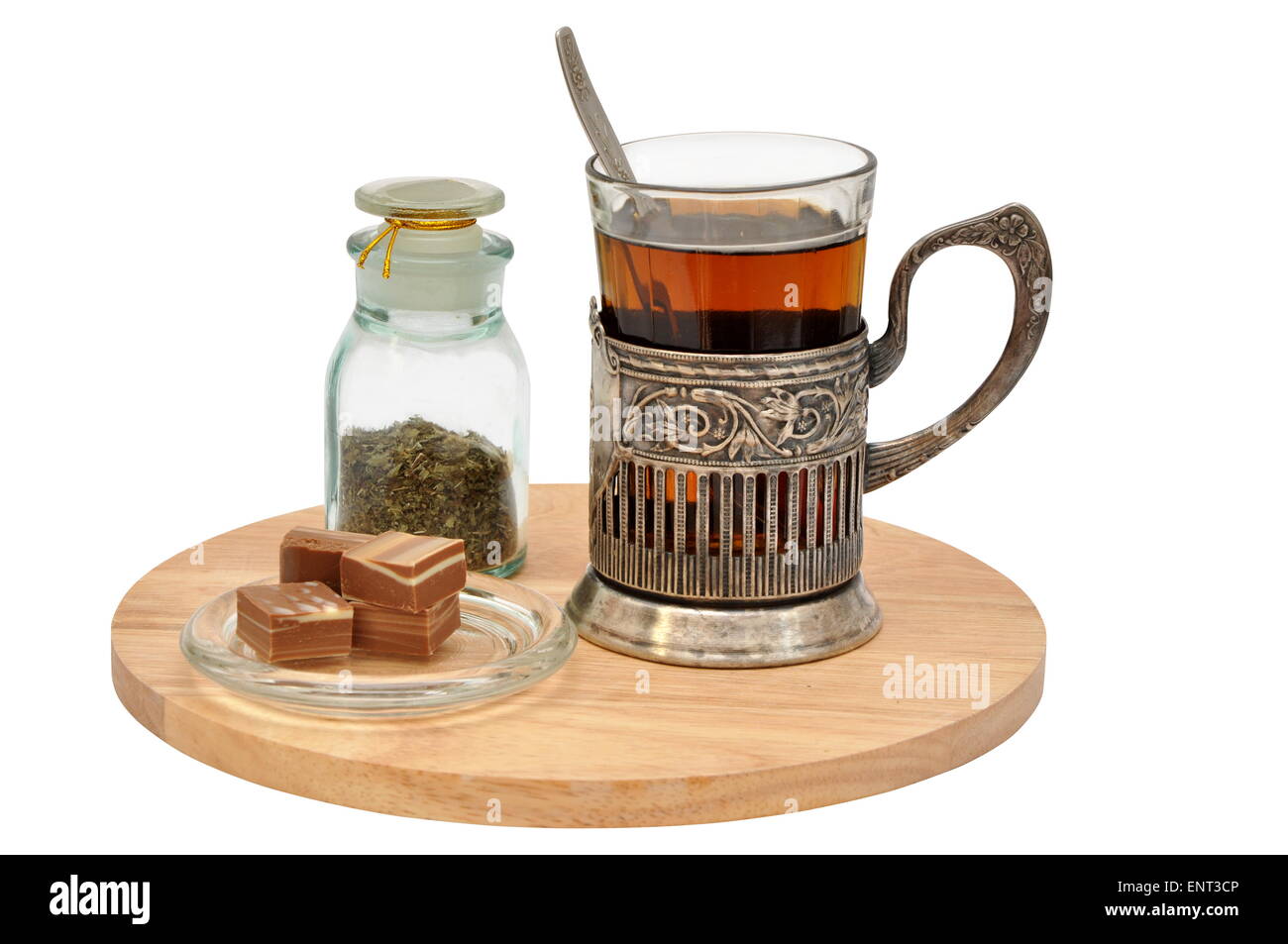 Tea set with vintage glass-holder also known as Russian podstakannik ...