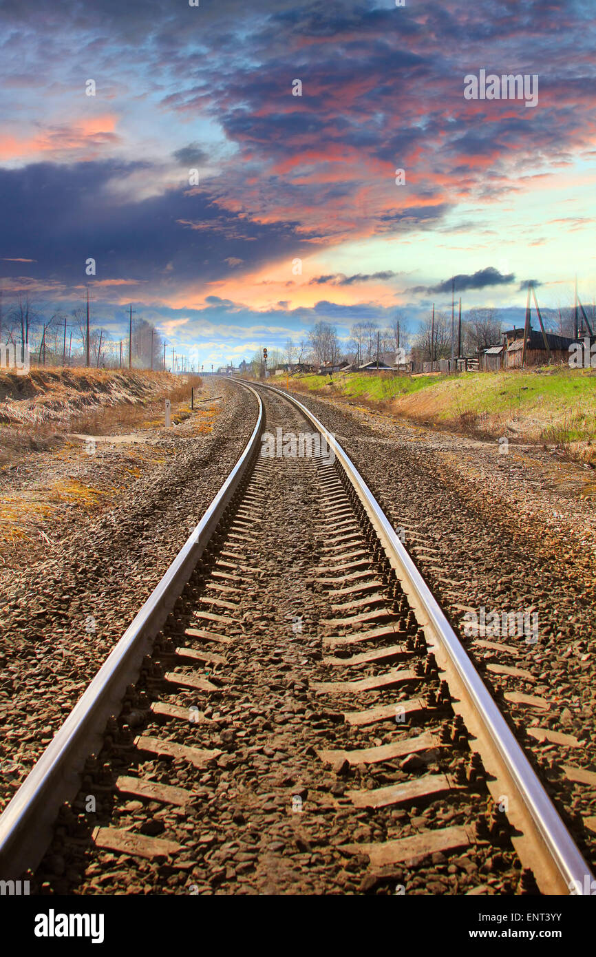 Railroad track disappearing into the distance Stock Photo - Alamy