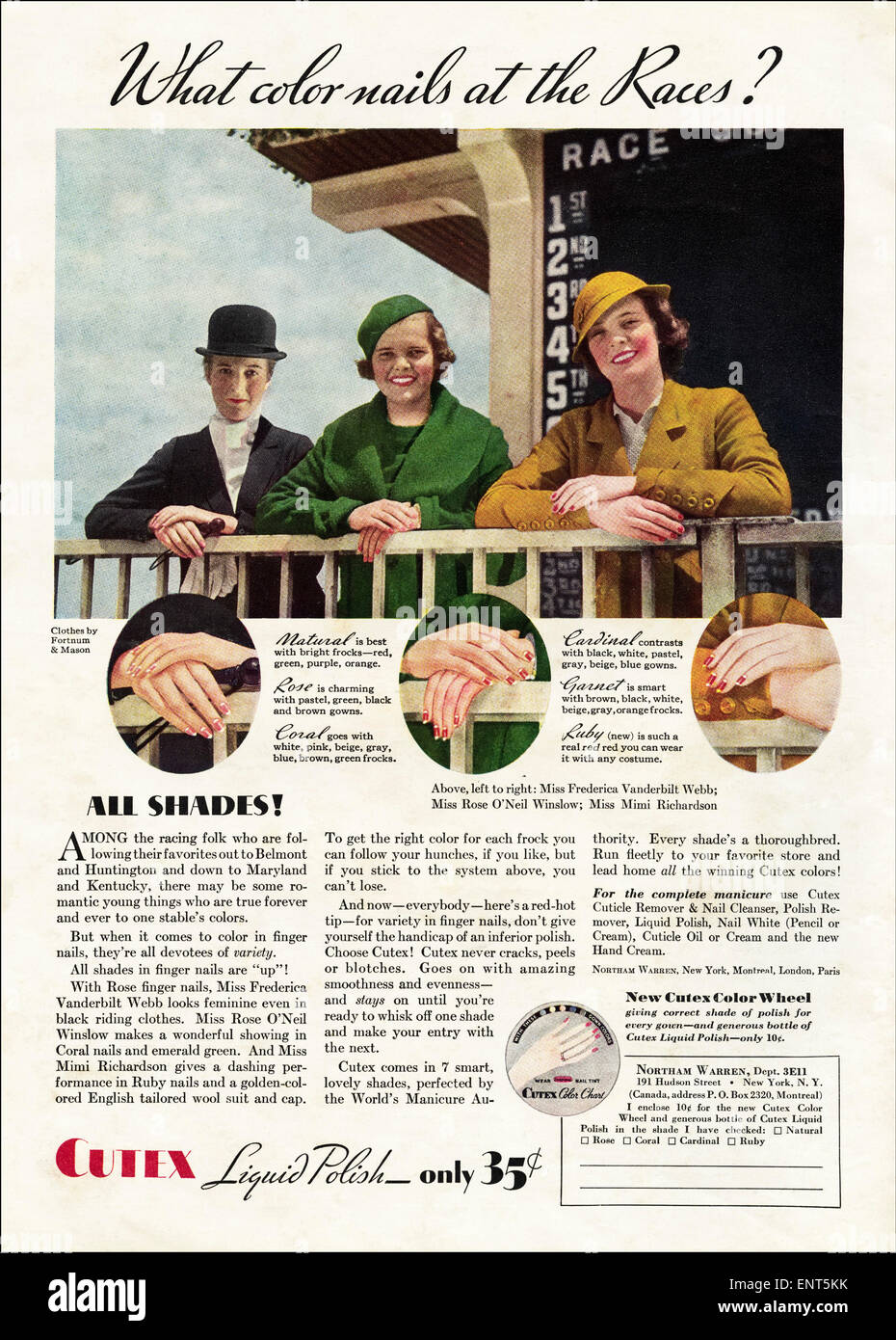 Vintage advert in 1930s American magazine dated November 1933 for CUTEX ...