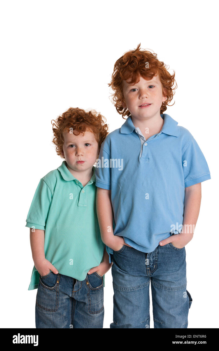 Portrait of two red haired brothers on white background Stock Photo - Alamy