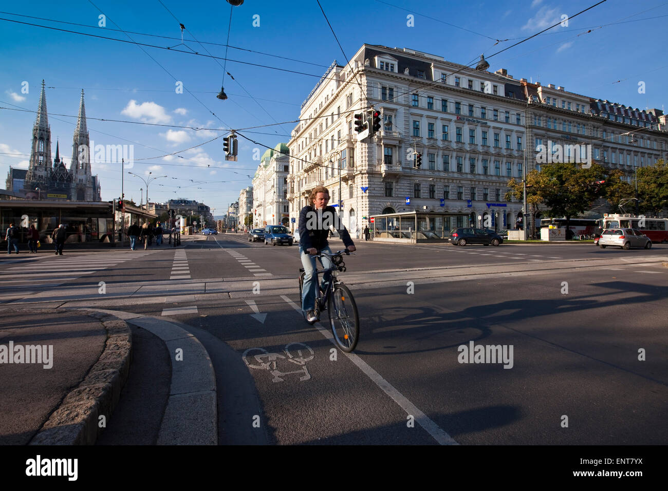 Urban Scene at a crossing Schottentor in the city of Vienna with ...