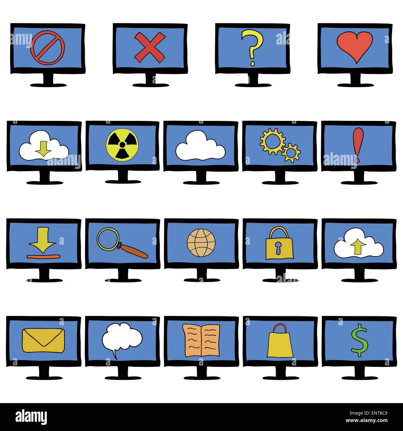 Set of computer monitors showing different functions Stock Vector Image ...