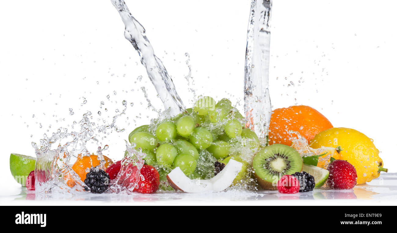 Fresh fruit with water splash Stock Photo - Alamy