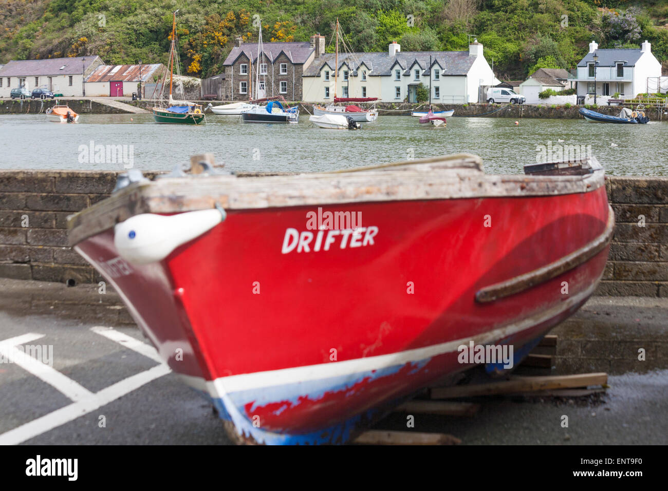 Drifter boat with cottages in the distance at Lower Fishguard or ...