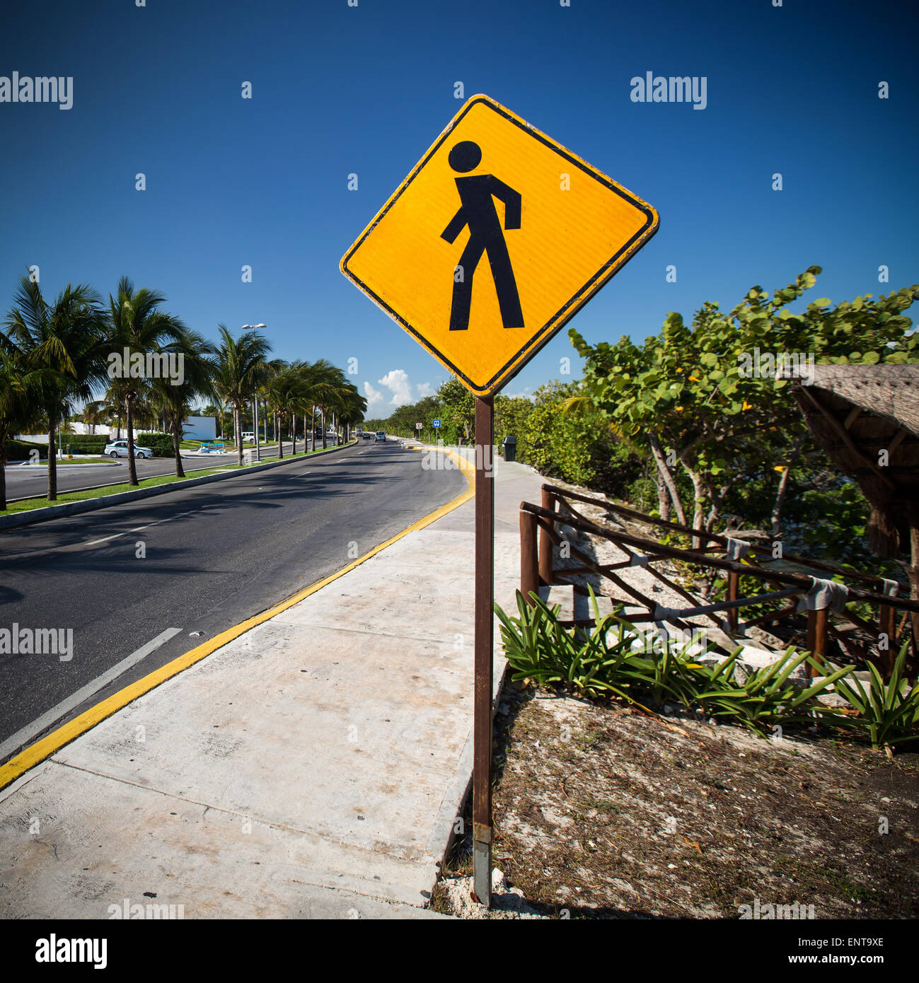 Yellow and black pedestrian crosswalk sign hi-res stock photography and ...
