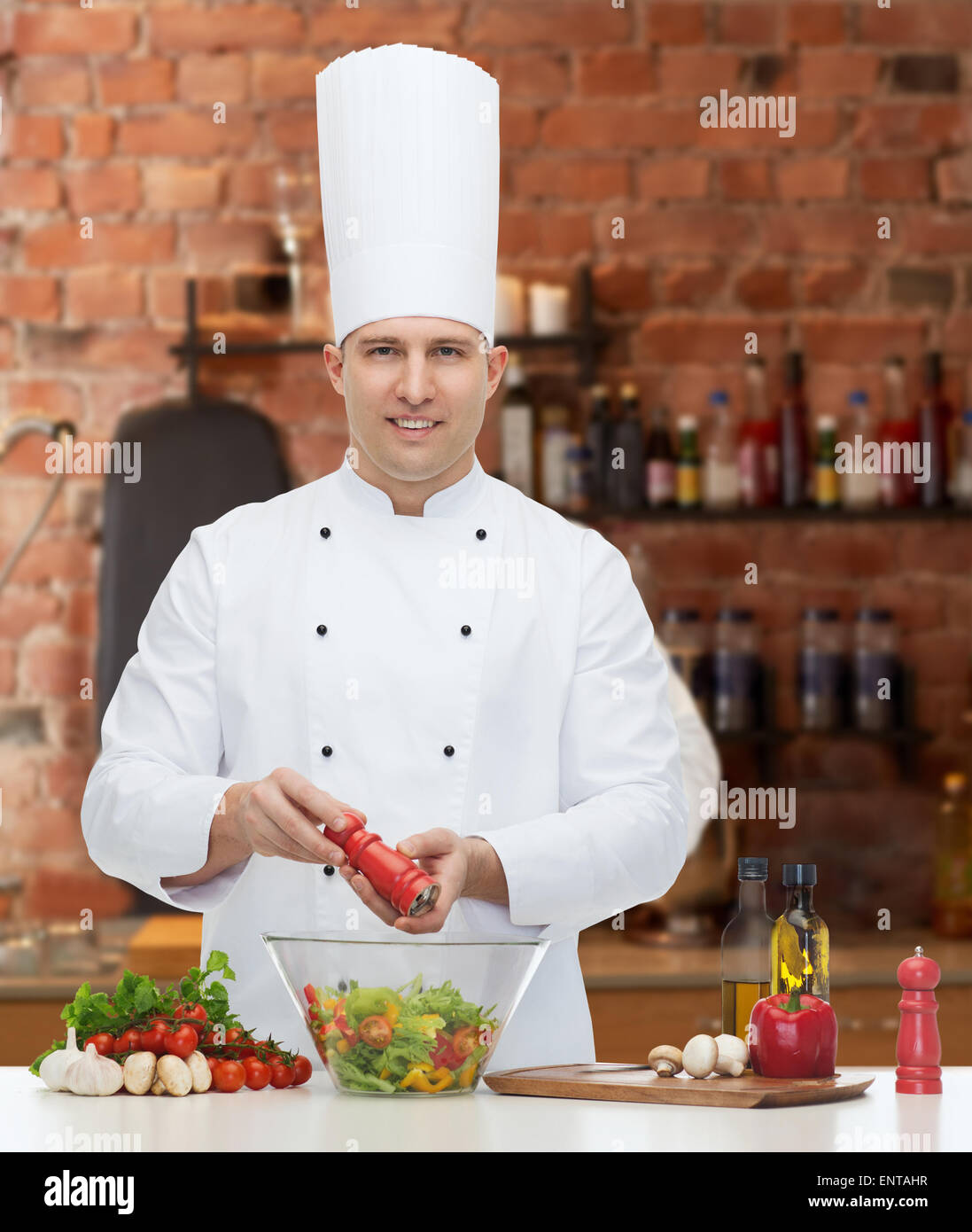 happy male chef cook cooking food Stock Photo - Alamy