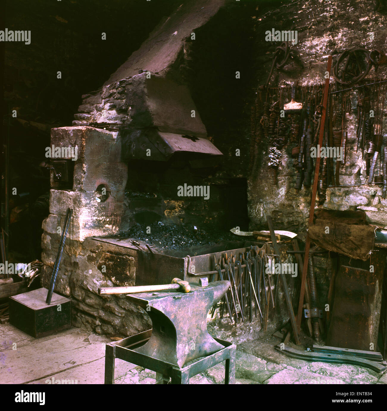 The interior of the forge in 1976 (now closed down) in the Cotswold ...