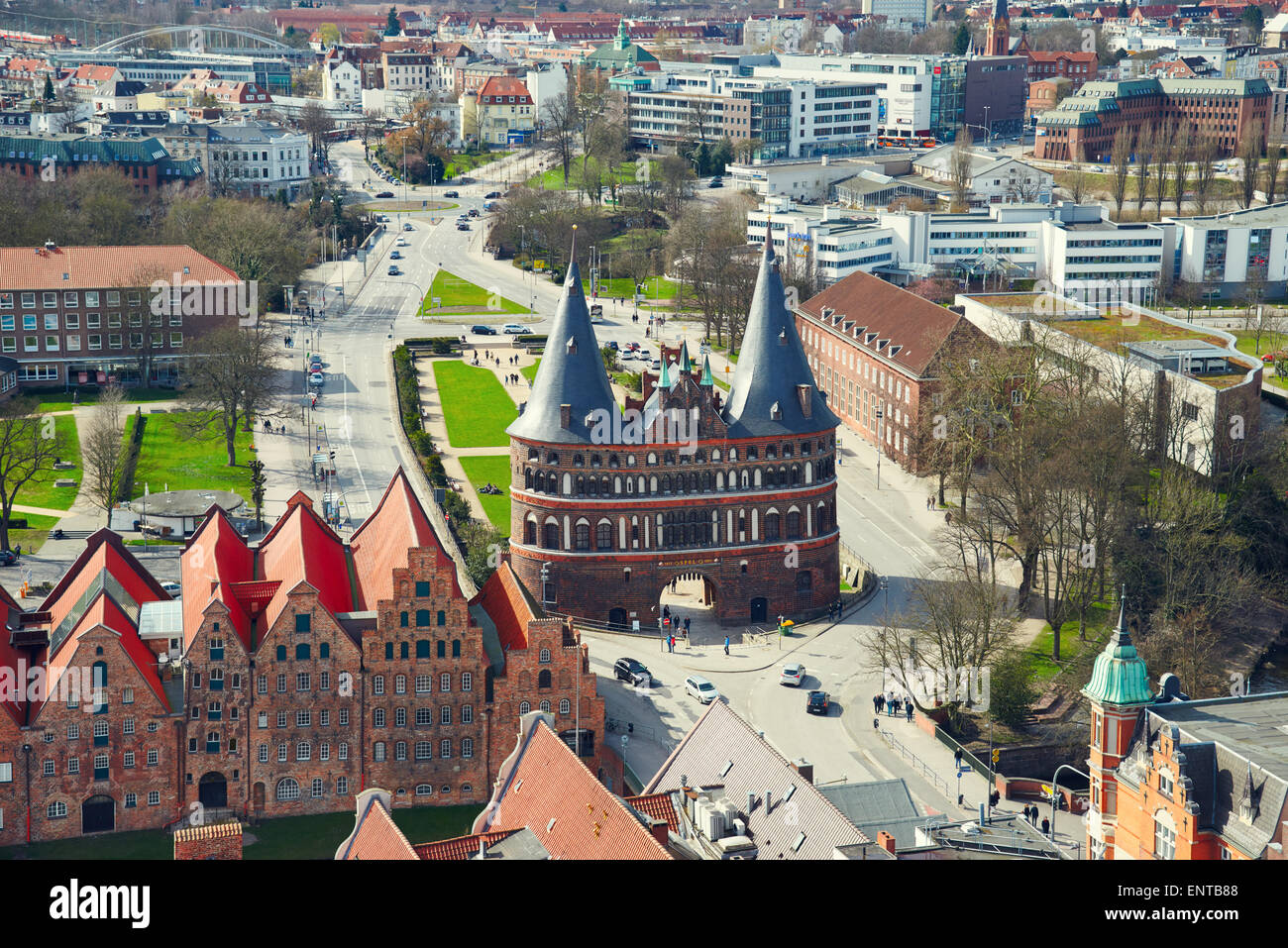 LUBECK, GERMANY - APRIL 5, 2015: Holstentor Gate in Lubeck old town, is ...