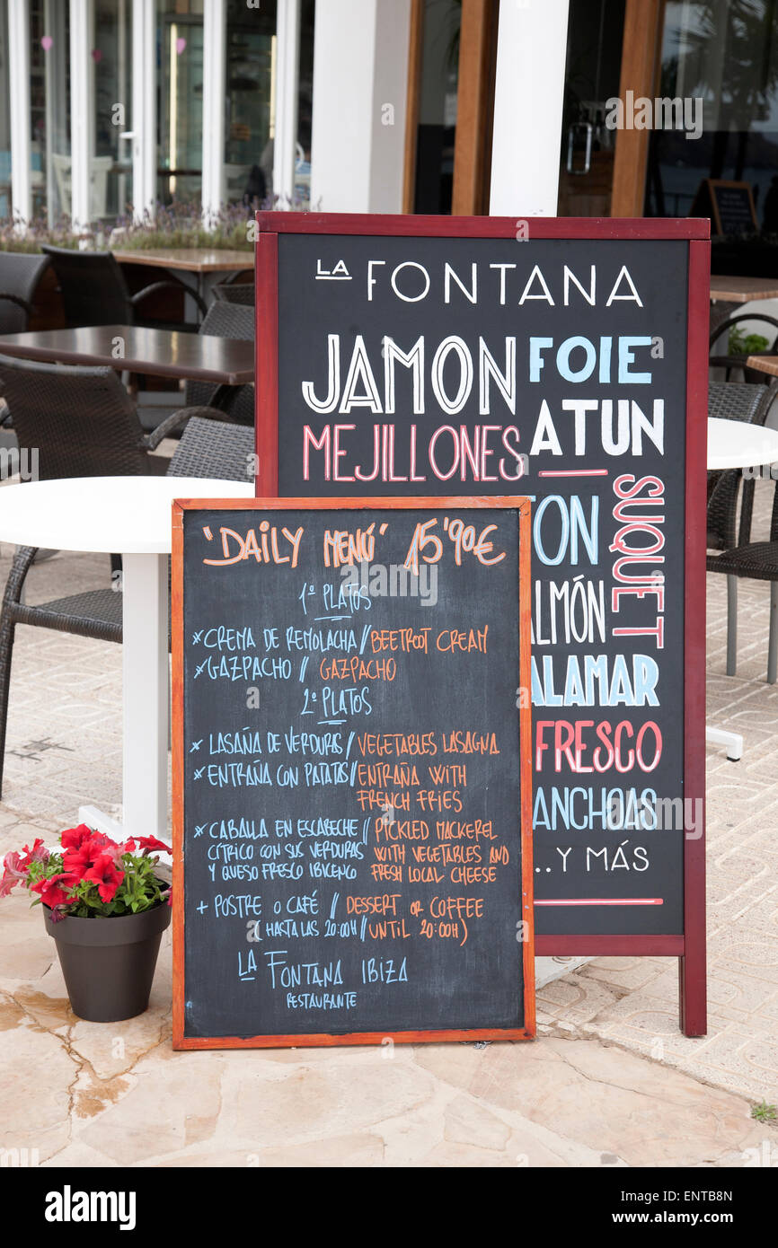 Fontana Restaurant Menu Sign, Santa Eularia; Ibiza, Balearic Islands ...
