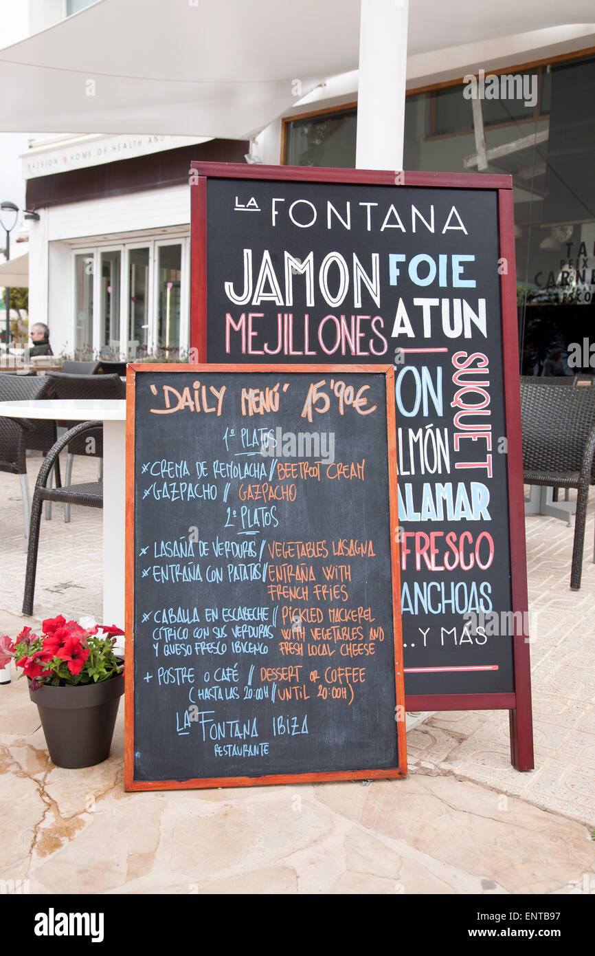 Fontana Restaurant Menu Sign, Santa Eularia; Ibiza, Balearic Islands ...