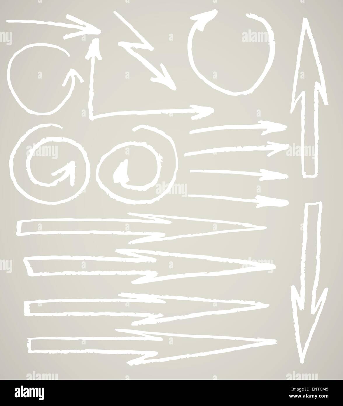 Set of different size, form white vector arrows on light brown ...