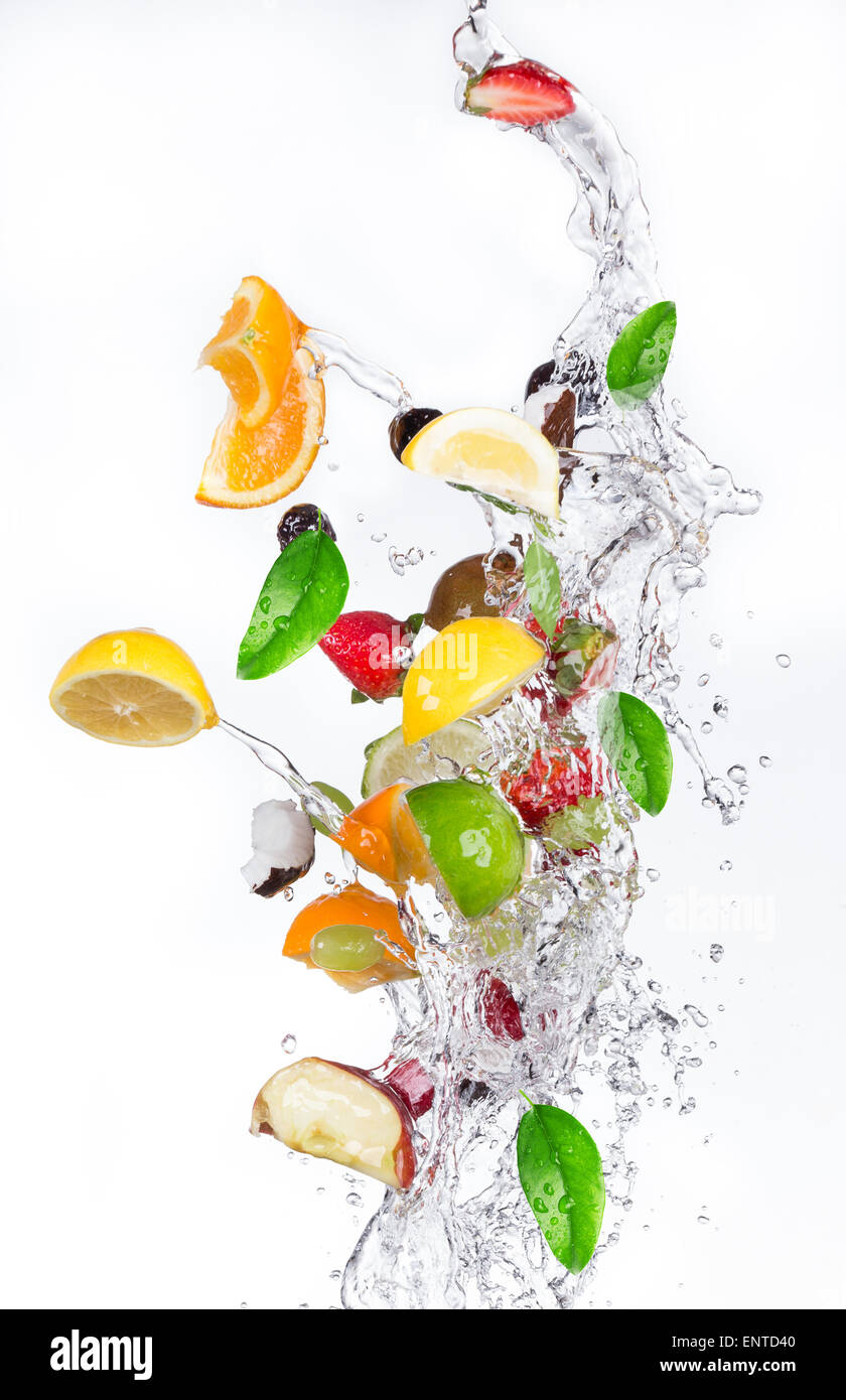 Fresh fruit with water splash Stock Photo - Alamy
