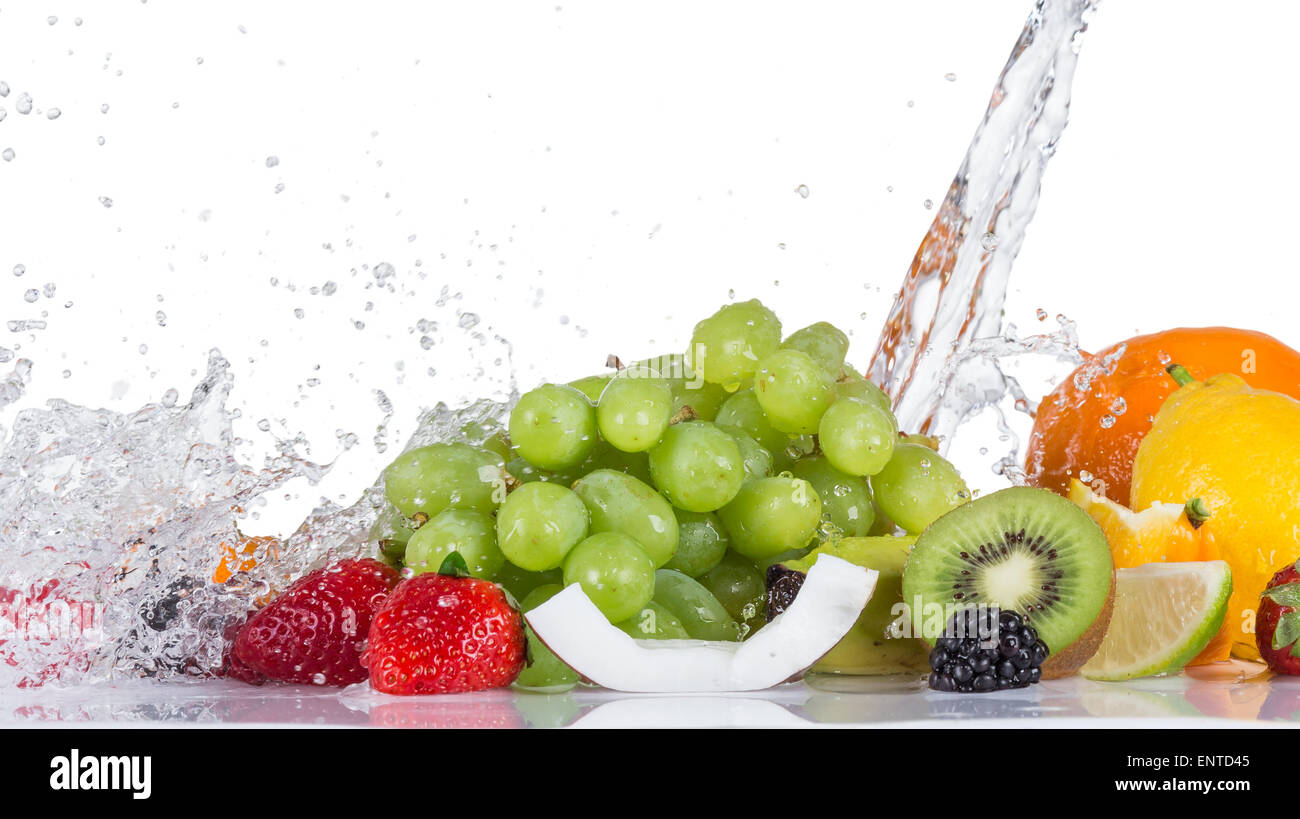 Fresh fruit with water splash Stock Photo - Alamy
