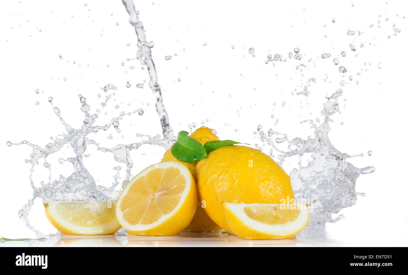 Fresh fruit with water splash over white background Stock Photo - Alamy