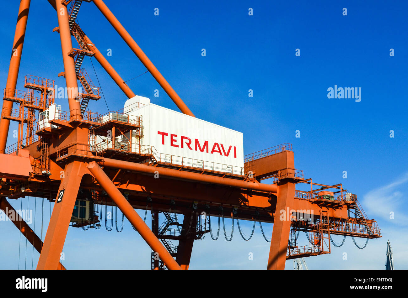 Close up on the Termavi cranes of the container terminal of the port of ...