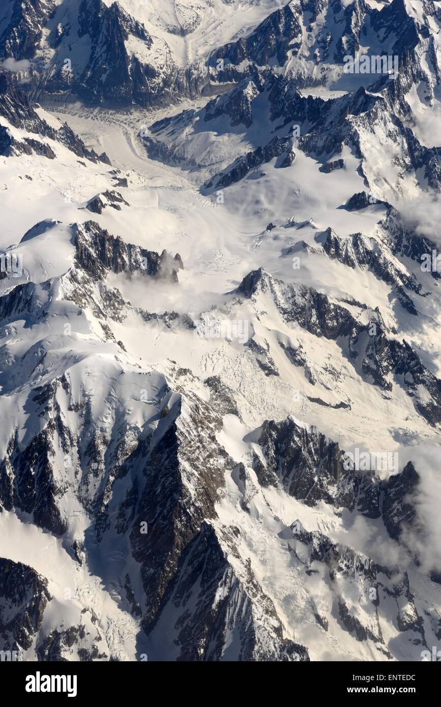 Snow covered French Alps aerial photograph from over 20,000 feet ...