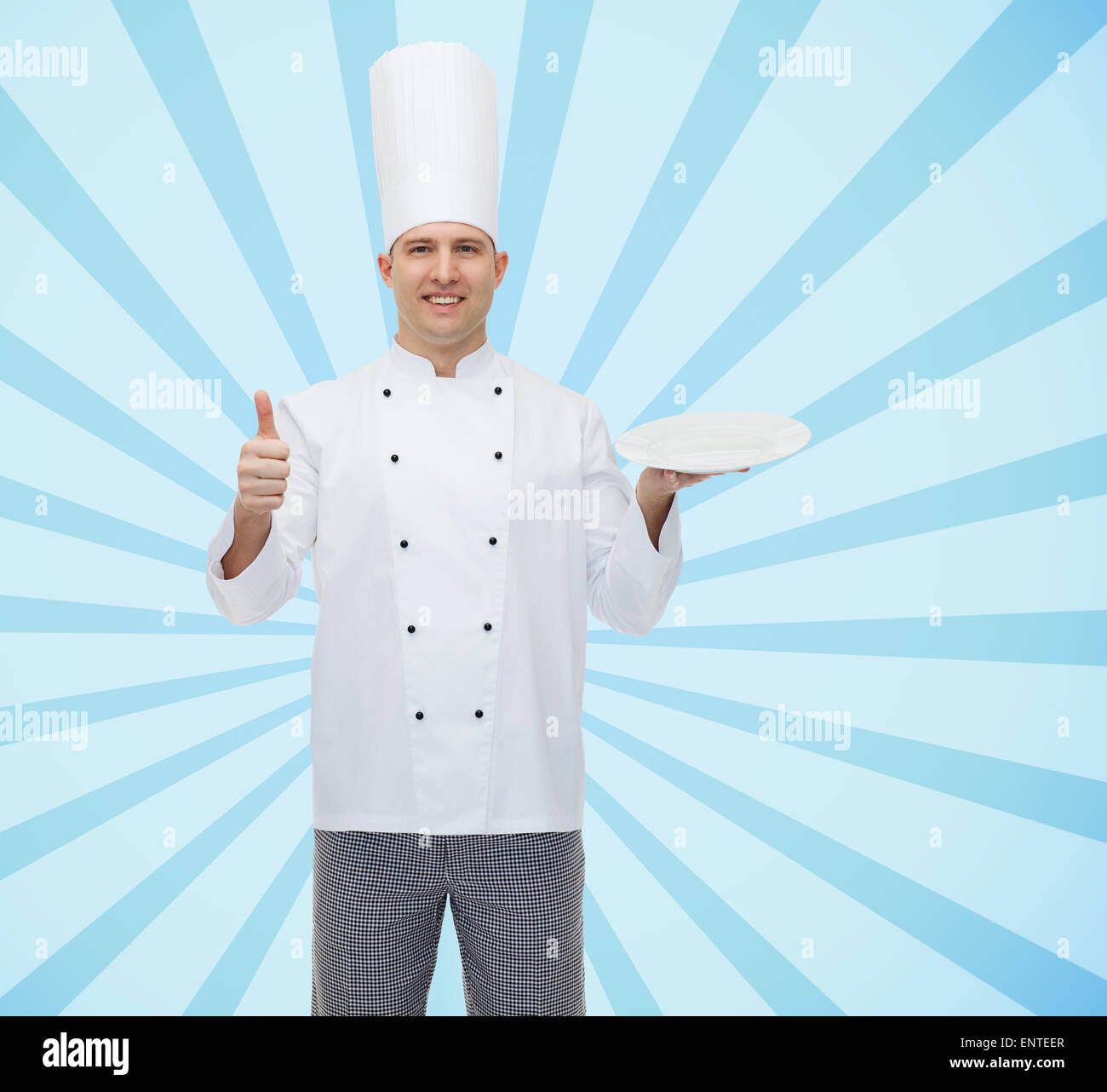 happy male chef cook showing thumbs up and plate Stock Photo - Alamy