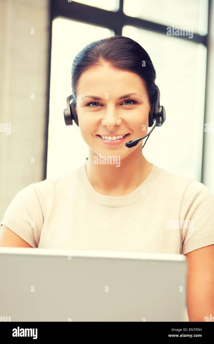 helpline operator with laptop computer Stock Photo - Alamy