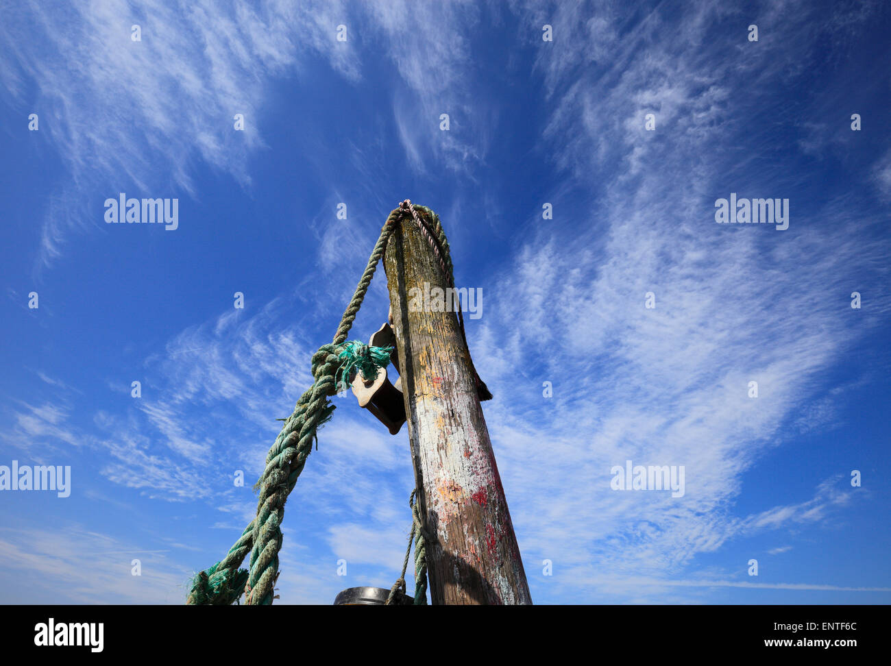Wooden mooring post at Brancaster Staithe on the North Norfolk coast ...