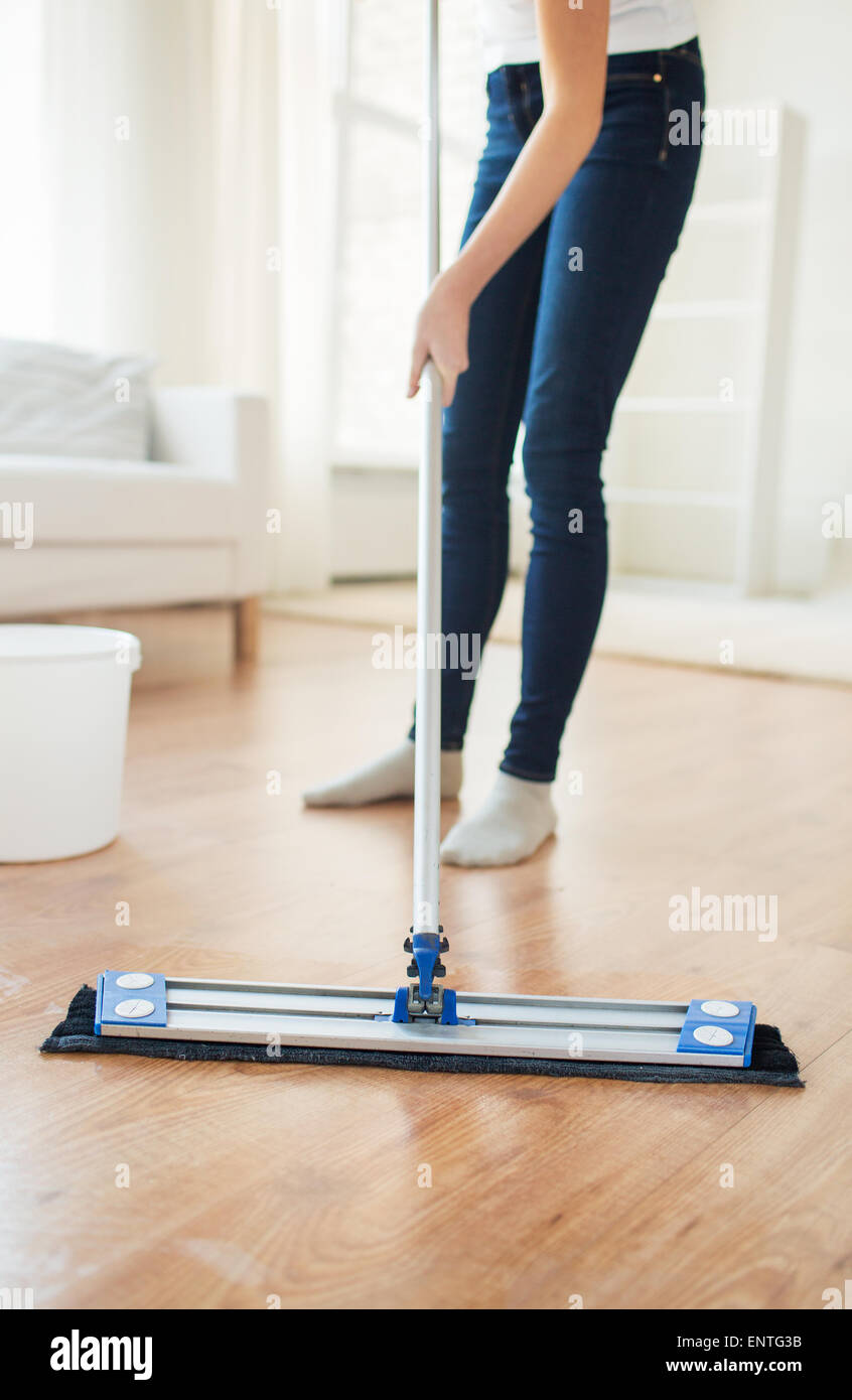 Close up woman mop cleaning hi-res stock photography and images - Alamy