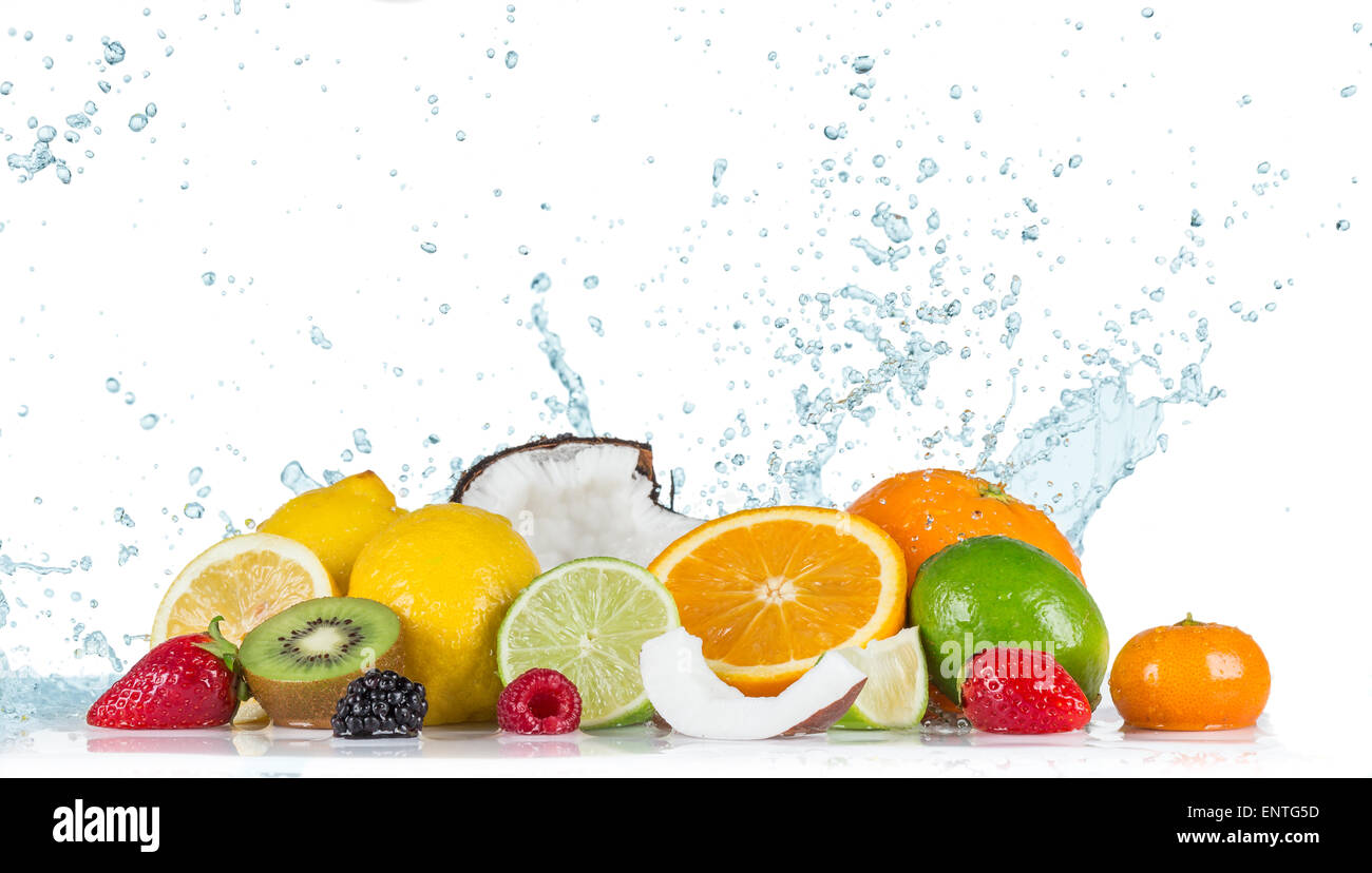Fresh fruit with water splash Stock Photo - Alamy