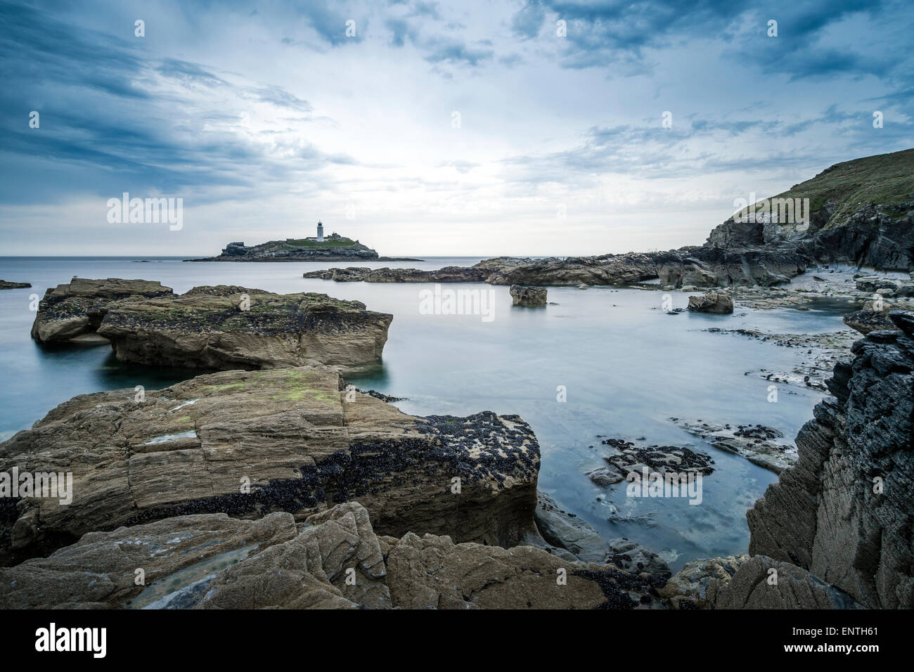 Godrevy Lighthouse on Godrevy Island from the beach on a summer's ...