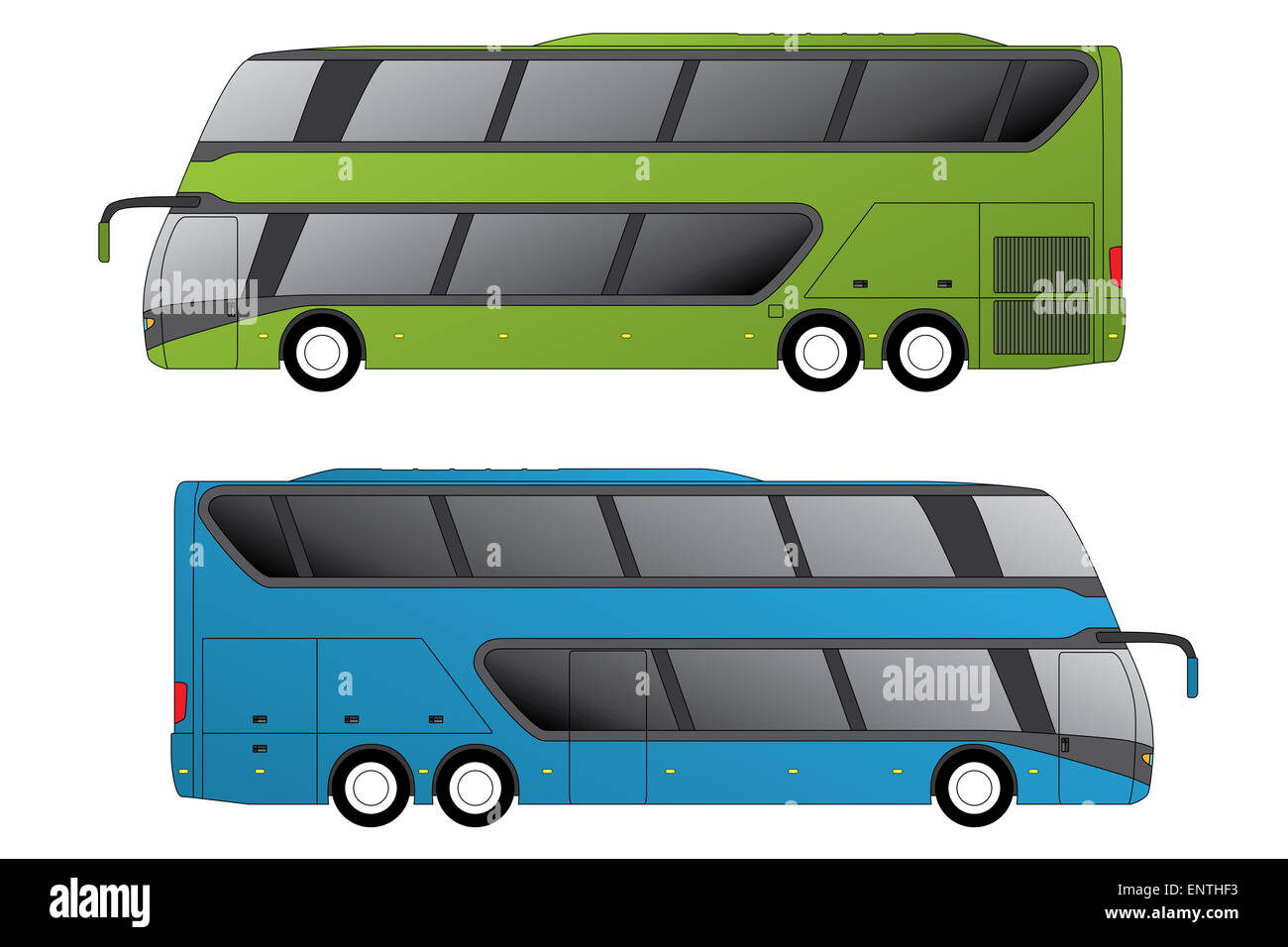 Double decker coaches side view on white Stock Photo - Alamy