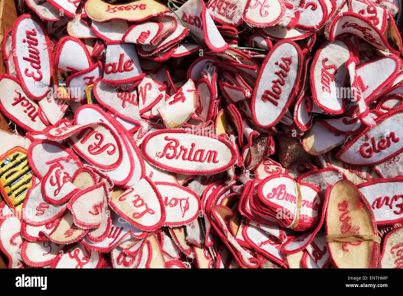 Box of unused id identification name cloth tags Stock Photo - Alamy