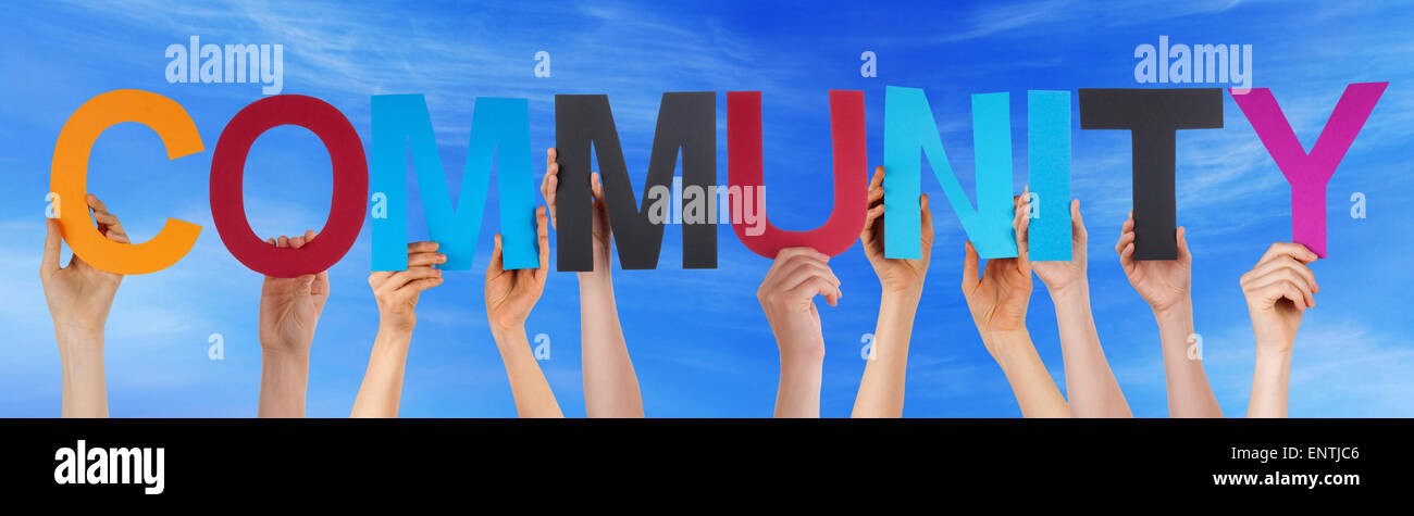 Hands Hold Colorful Straight Word Community Sky Stock Photo - Alamy