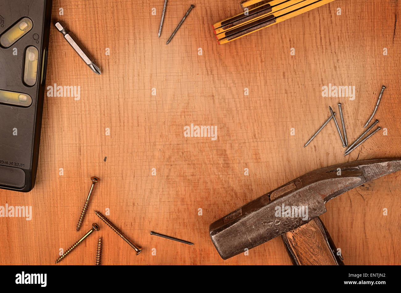 Tools of a wood worker on a rustic background Stock Photo - Alamy