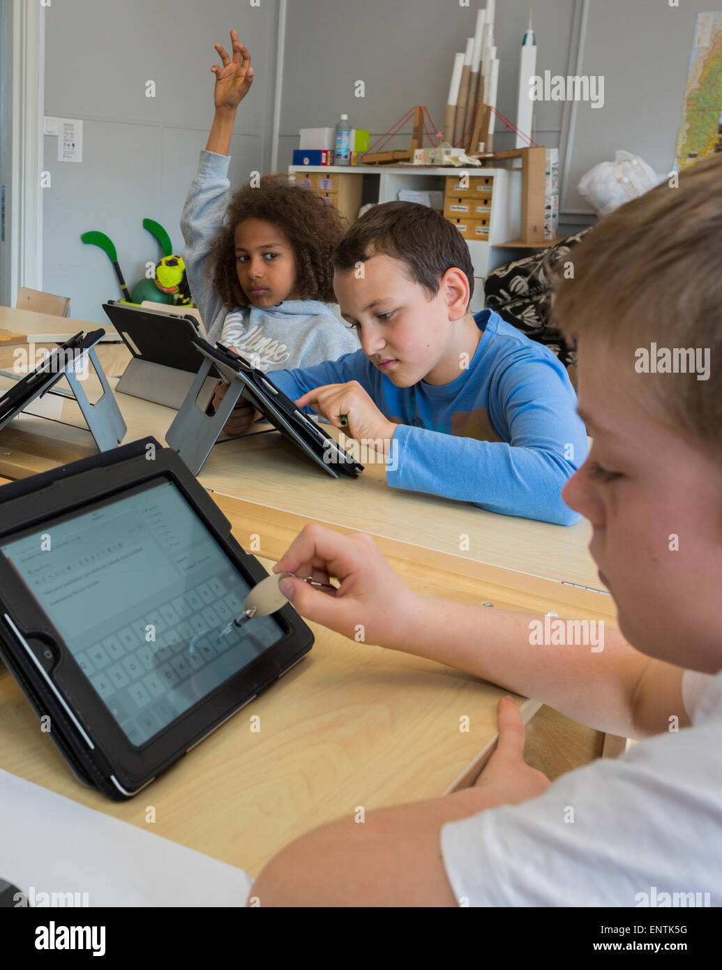 Students learn to use electronic means for teaching Stock Photo - Alamy