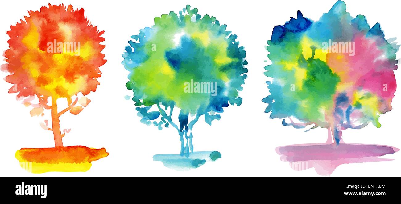 Set of watercolor trees Stock Vector Image & Art - Alamy