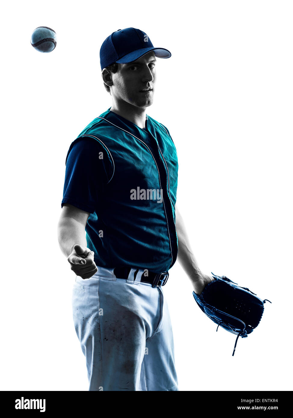 one caucasian man baseball player playing in studio silhouette isolated ...