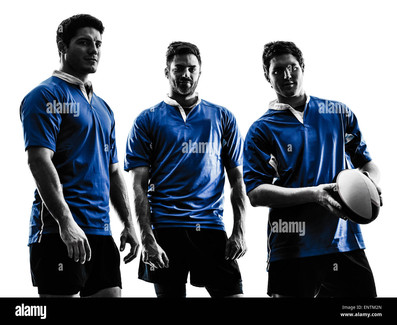 one caucasian rugby men players in studio silhouette isolated on white ...