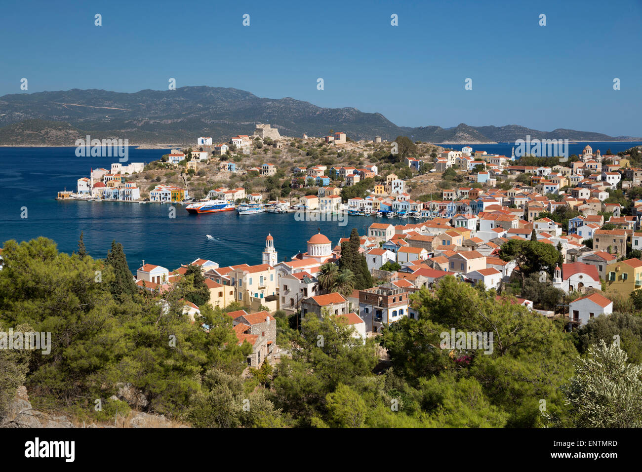 View of harbour, Kastellorizo (Meis), Dodecanese, Greek Islands, Greece ...