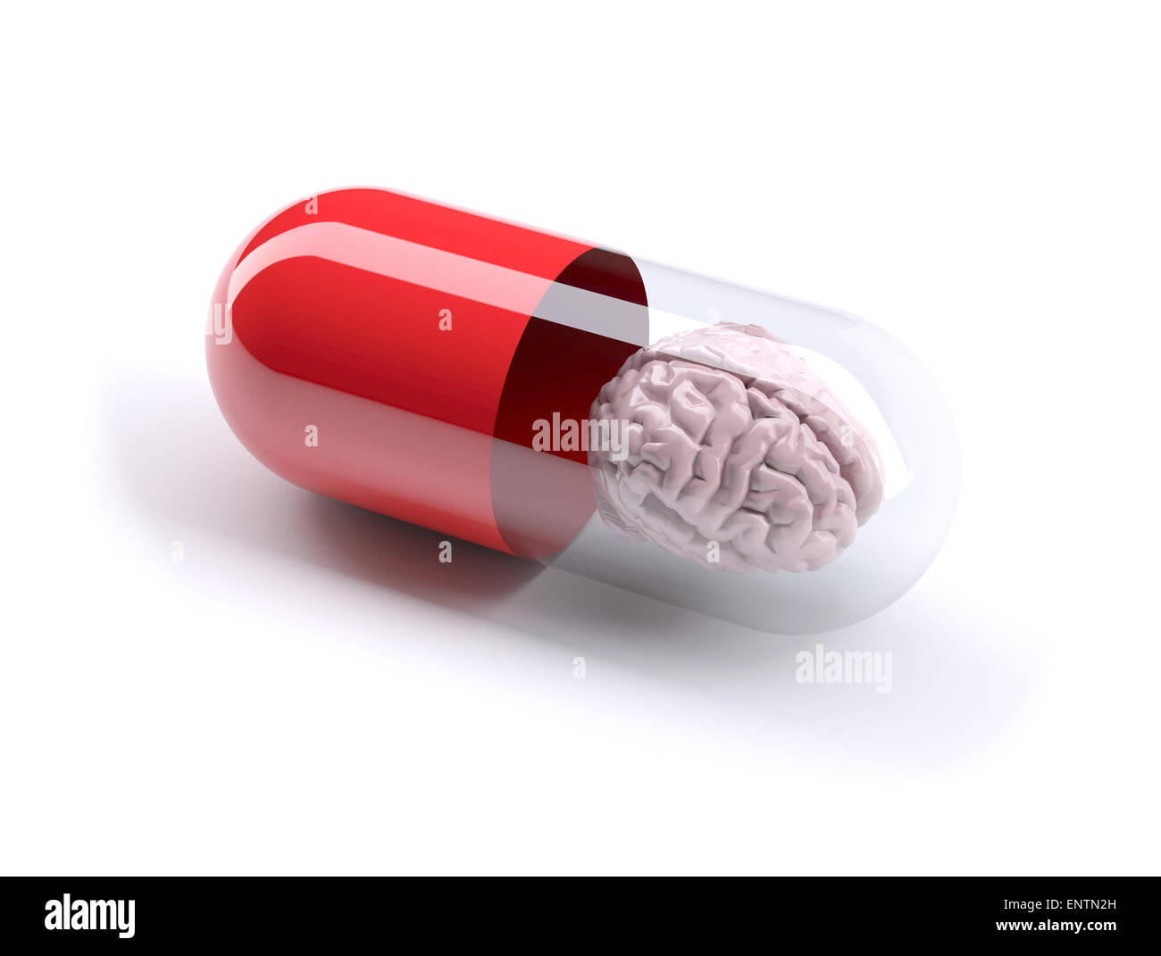 red pill filled with brain, isolated 3d illustration Stock Photo - Alamy