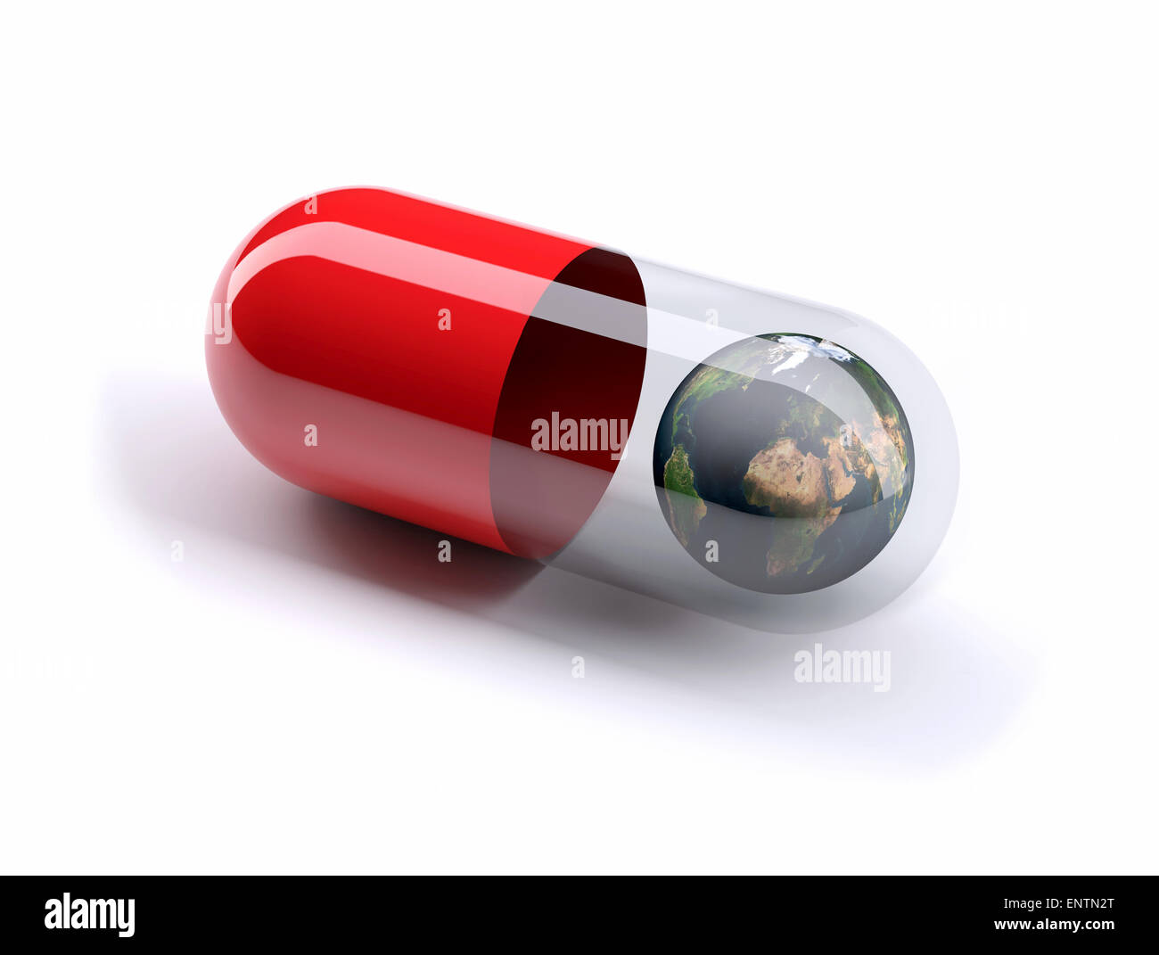 red pill filled with planet earth, isolated 3d illustration Stock Photo ...