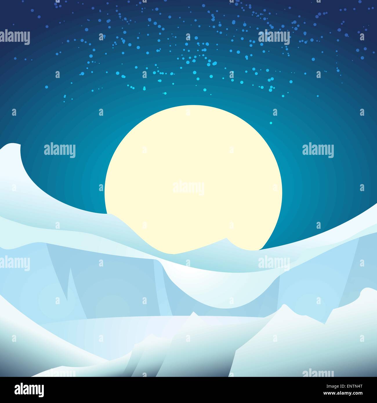 A vector illustration of arctic glacier landscape against full moon in ...