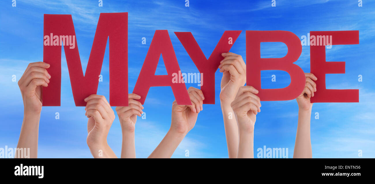 Hands Holding Red Straight Word Maybe Blue Sky Stock Photo - Alamy