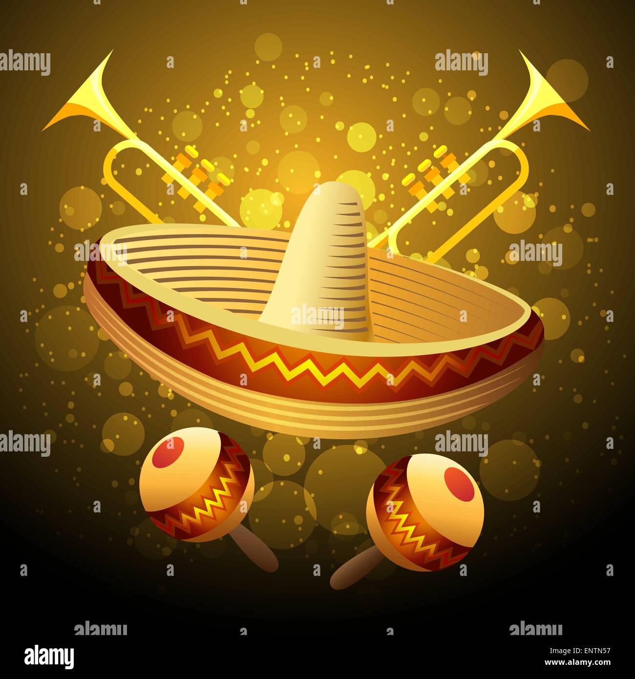 Illustration of fiesta celebration with sombrero, maracas and trumpets ...