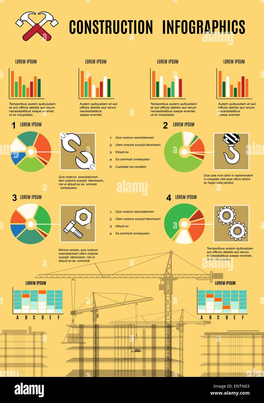 Construction info graphics or presentation template. Only free font ...