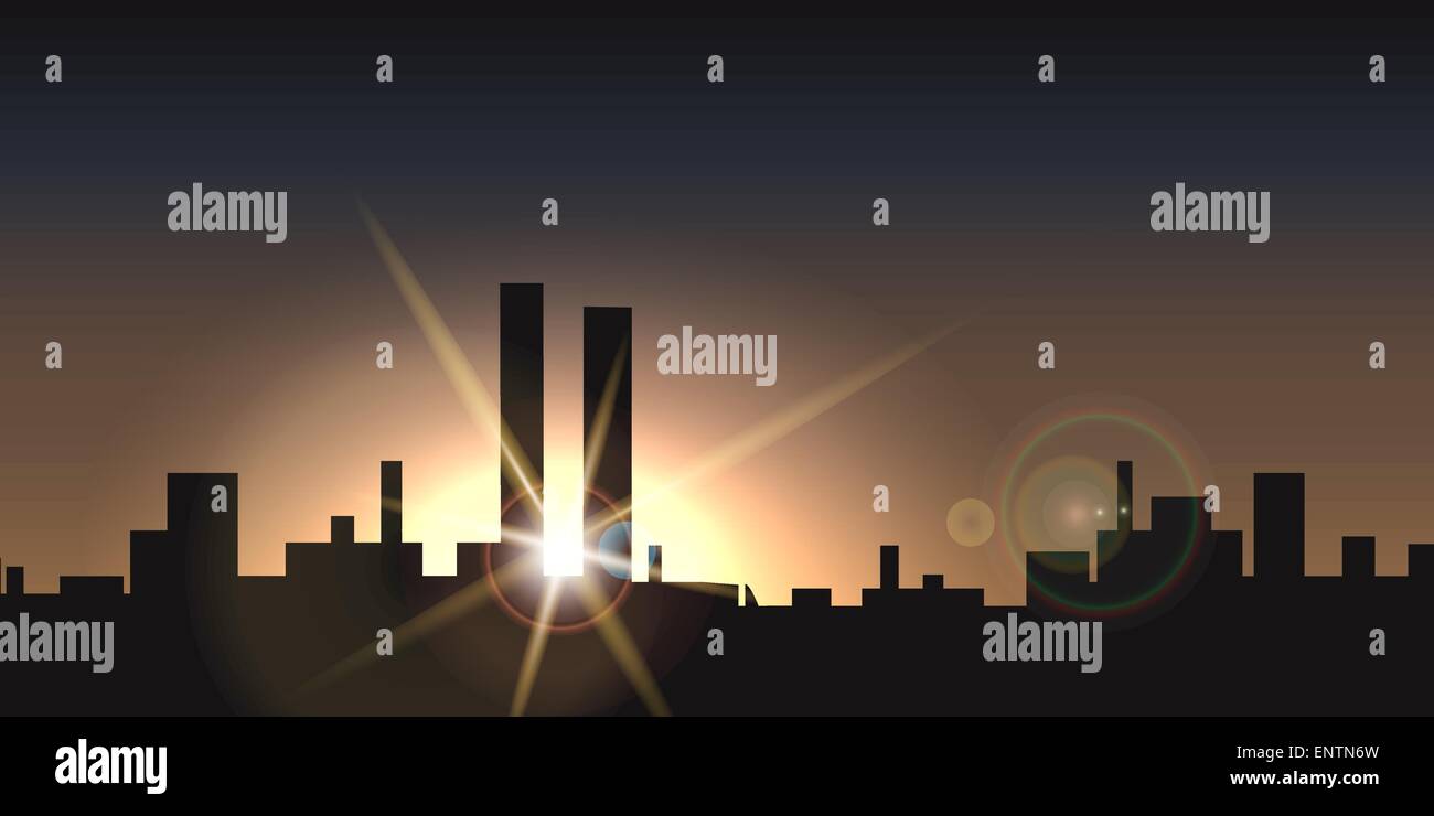 illustration of sunset in the city drawn photo poster style Stock ...