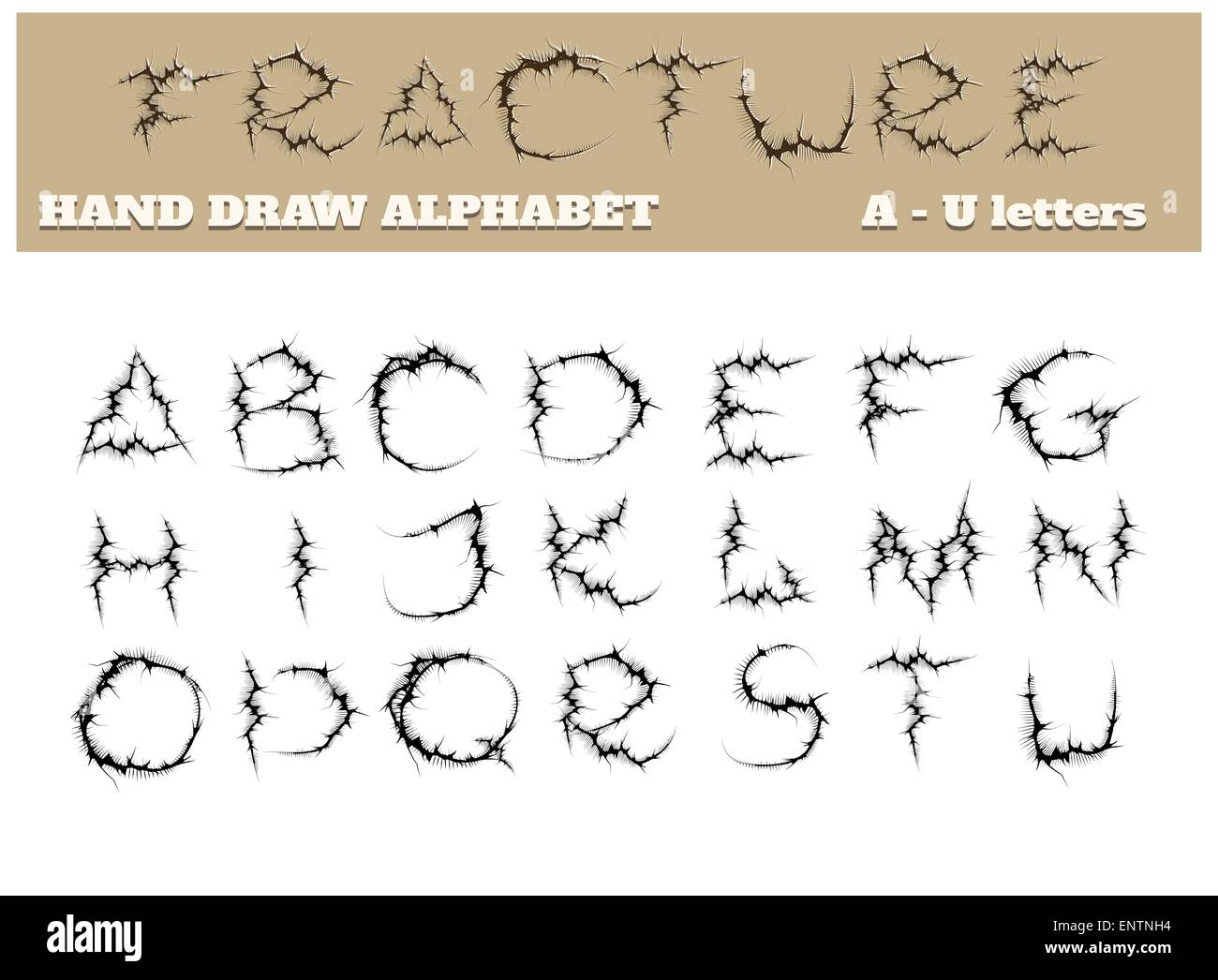 Hand draw alphabet. Fractured letters from a to u. Isolated on white ...