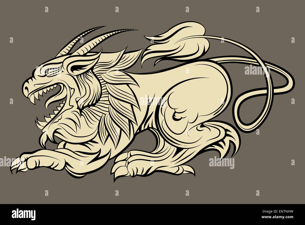 Medieval mythological monster drawn in engraving style Stock Vector ...