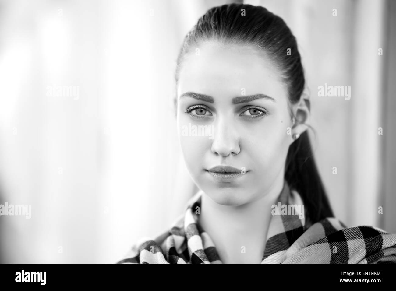 pensive pretty girl portrait monochrome Stock Photo - Alamy