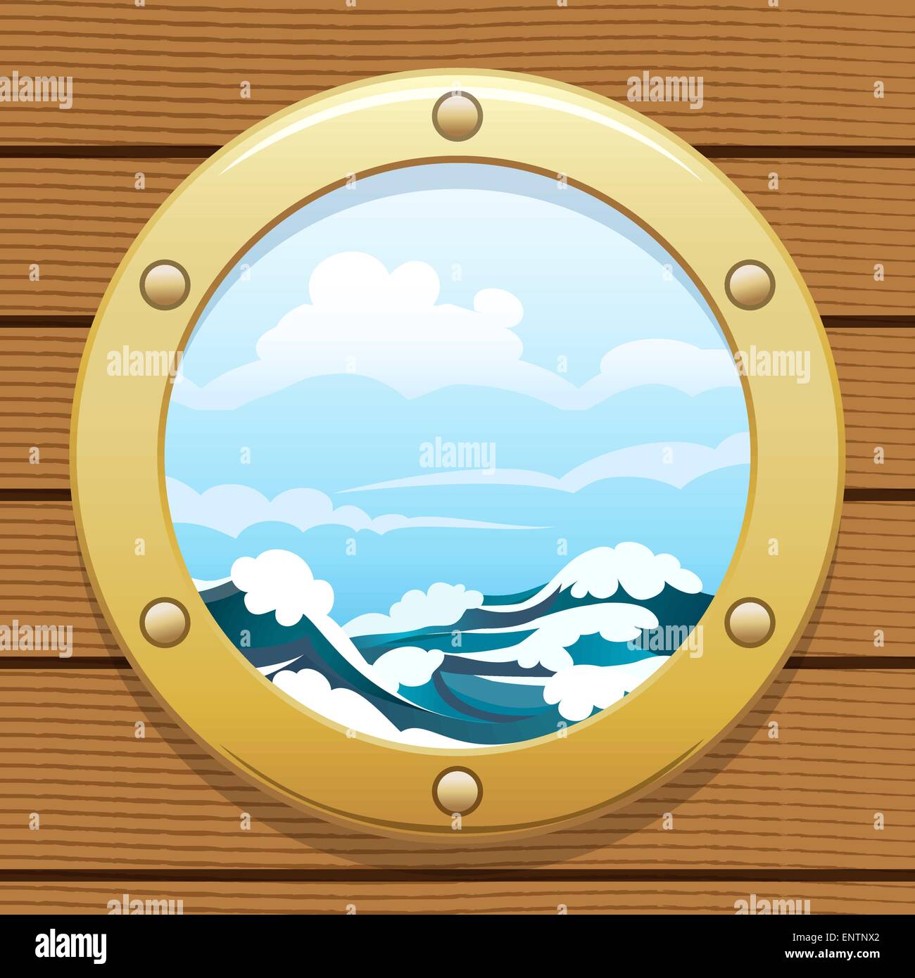 A vector illustration of seascape from point of view from a ship window ...