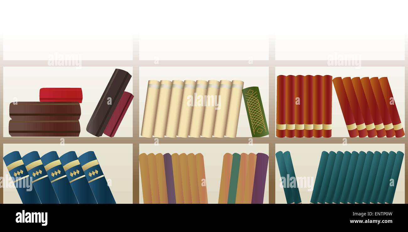 horizontal seamless pattern with retro bookshelf full of books Stock ...