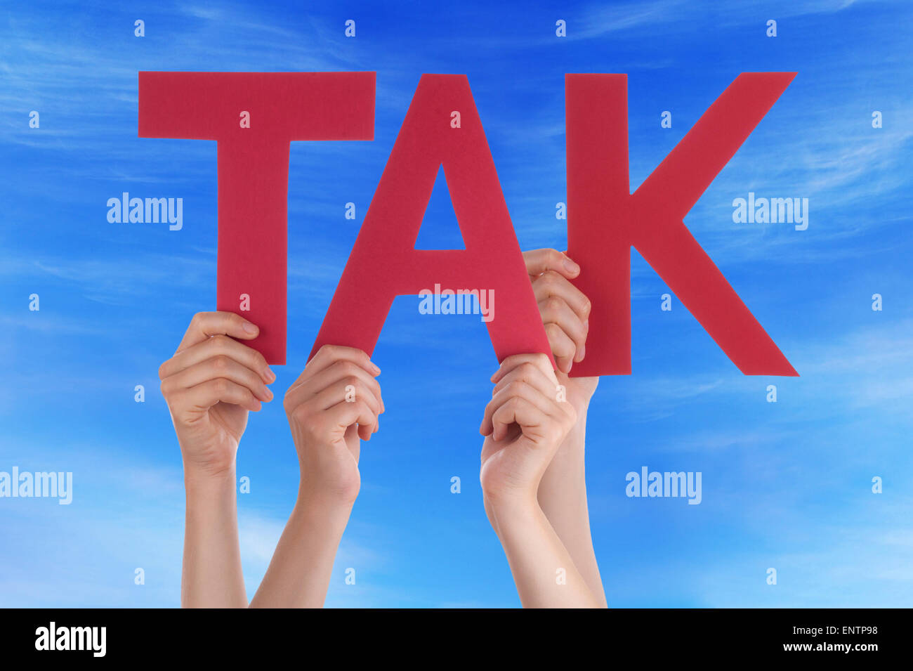 People Hold Straight Danish Tak Mean Thanks Sky Stock Photo - Alamy