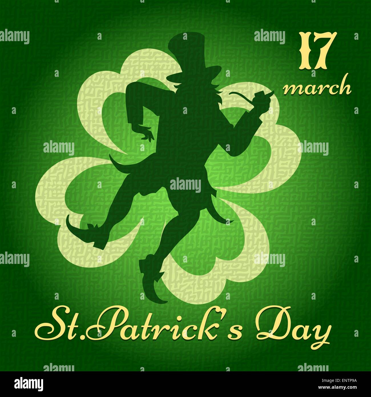 Saint Patricks Day background with dancing leprechaun drawn in vintage ...