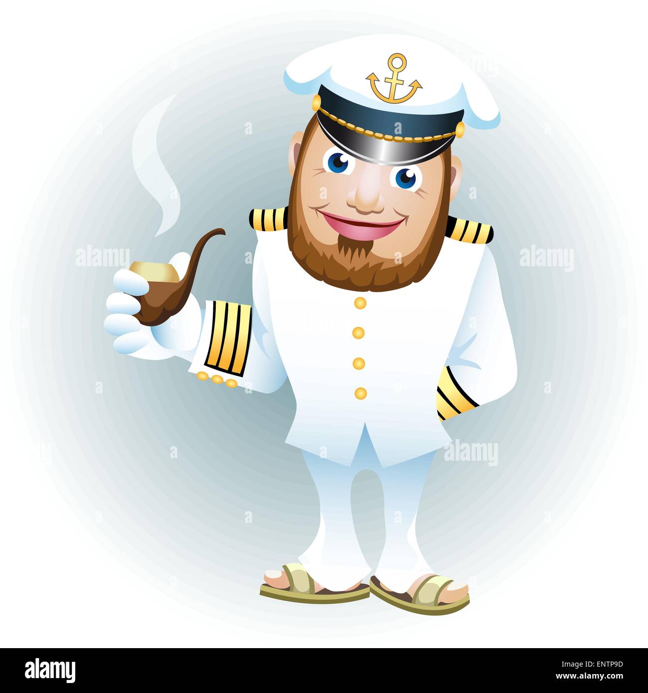 A vector illustration of man in captain uniform with smoking tube Stock ...